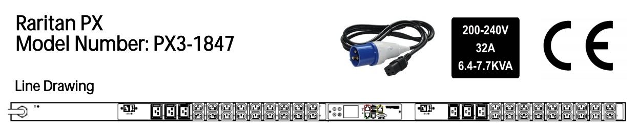 KVM Choice, UK:PX3-1847 - Raritan Unit Metered iPDU: 1PH, 230V AC, 32A, 42 Outlets: 36x IEC C13 ...